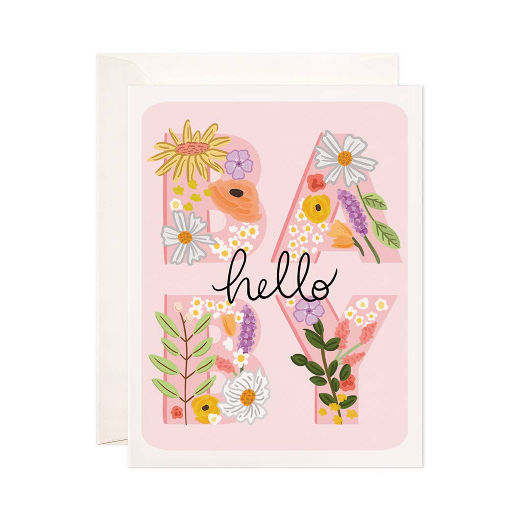 Hello Baby Pink Greeting Card - New Baby Card – Paper Fiesta